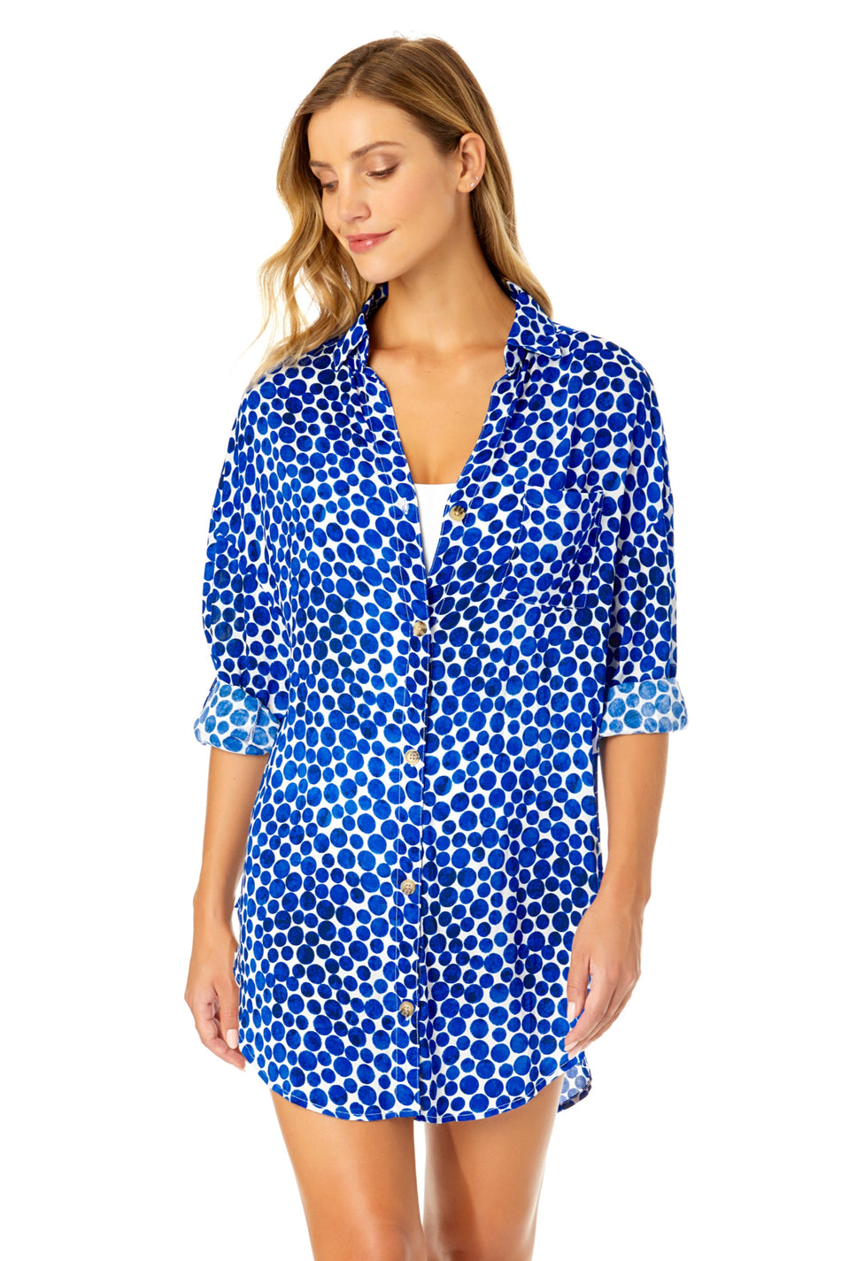Women's Denim Dot Twist Front Bandeaukini Swim Top | Stylish ...
