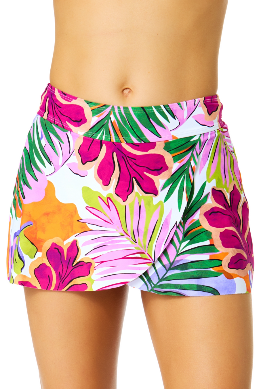Anne Cole Mod Tropical Drape Front Mid Rise Swim Skirt Bottom ...