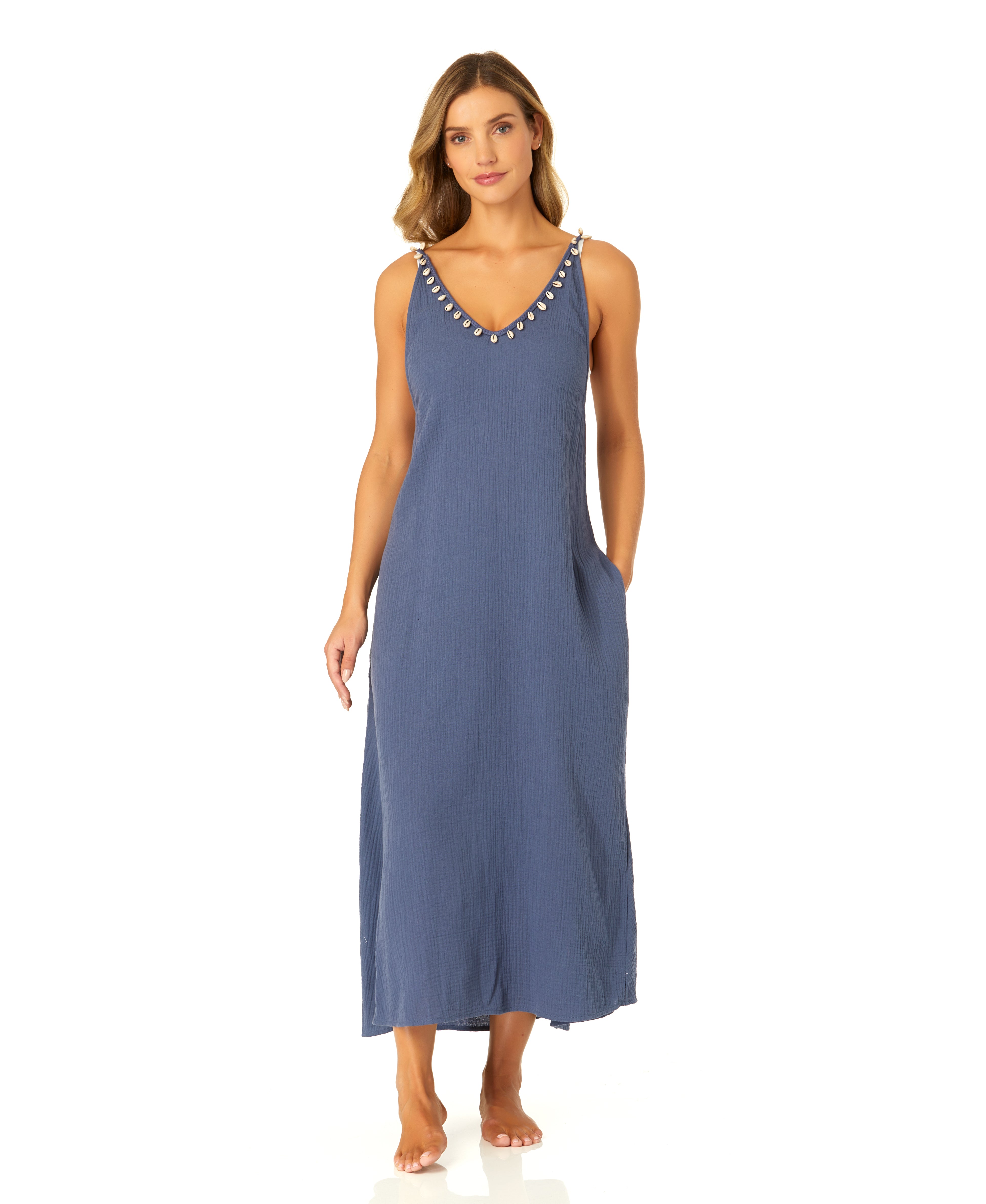 Women's V Neck Braided Shell Strap Cover Up - Anne Cole